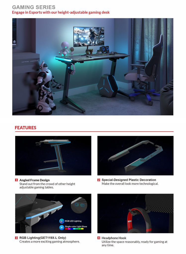 Flexispot Gaming Deluxe Adjustable Standing Desk (2 Years Limited Warr